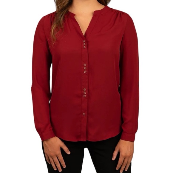 Zac & Rachel | Tops | Nwt Zac Rachel Roll Tab Button Front Top In Red ...